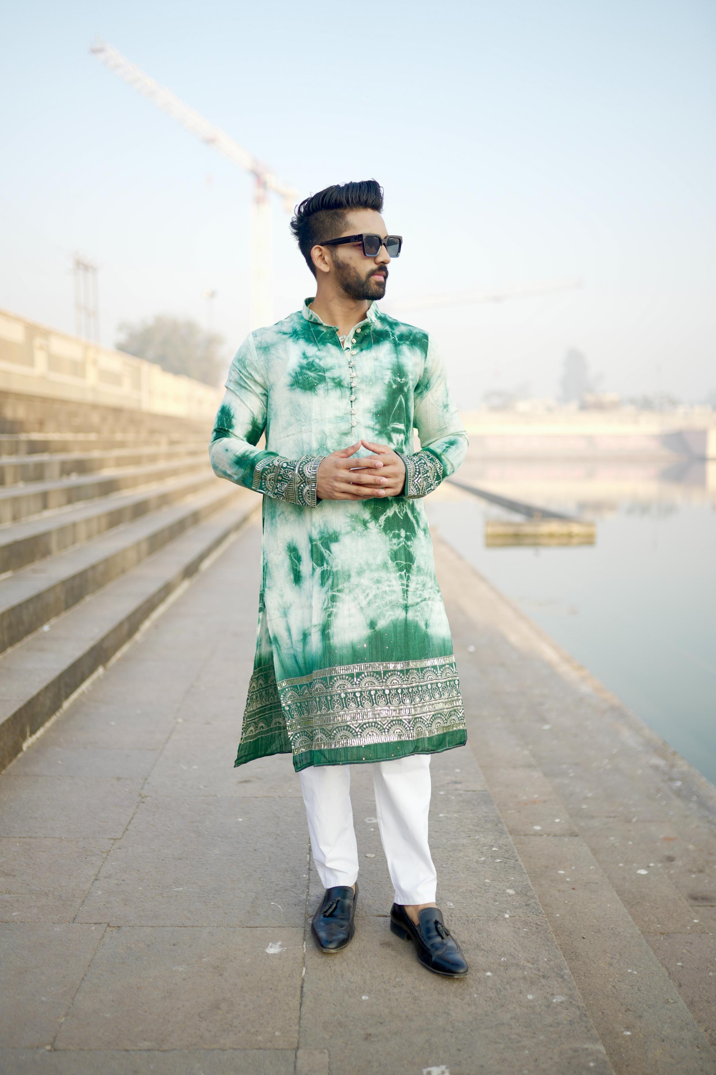Buy Dark Mehndi Colour Kurtas for Men, Gents Mehndi Kurta – Kzari - The ...