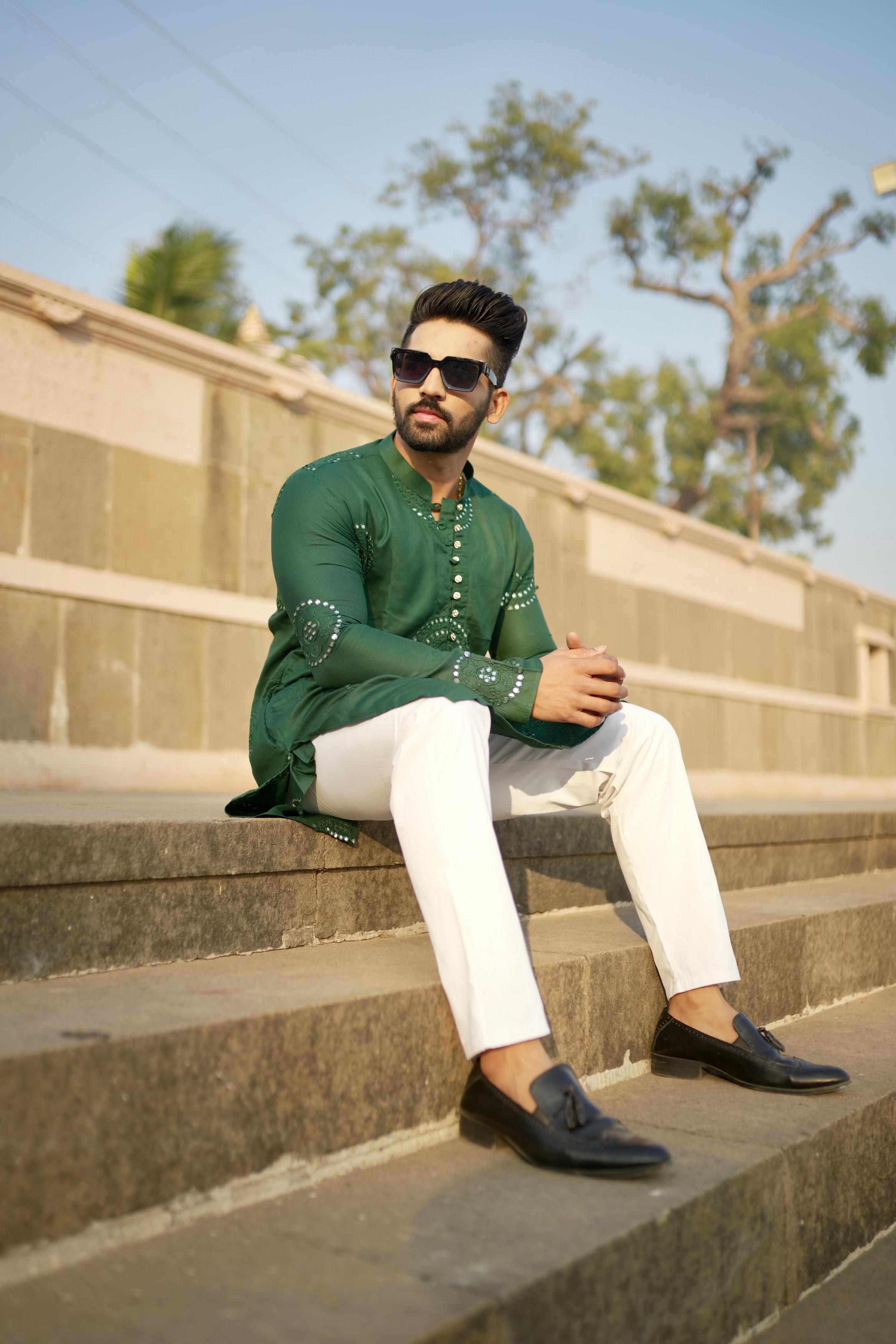 Buy Dark Mehndi Colour Kurtas for Men, Gents Mehndi Kurta – Kzari - The ...