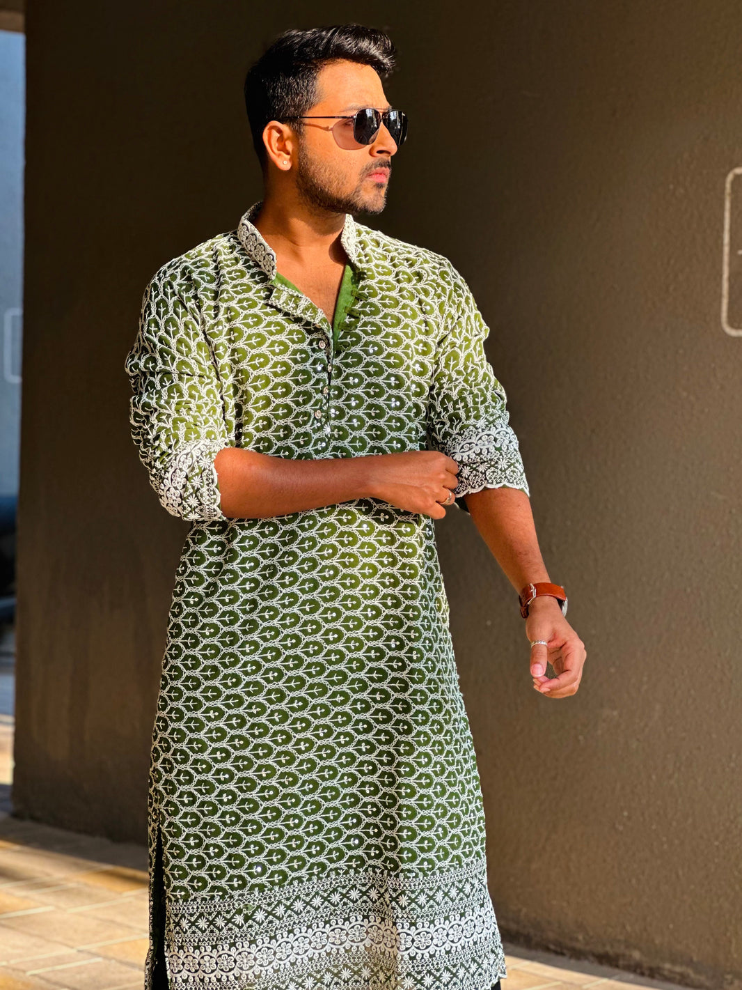 Buy Dark Mehndi Colour Kurtas for Men, Gents Mehndi Kurta – Kzari - The ...