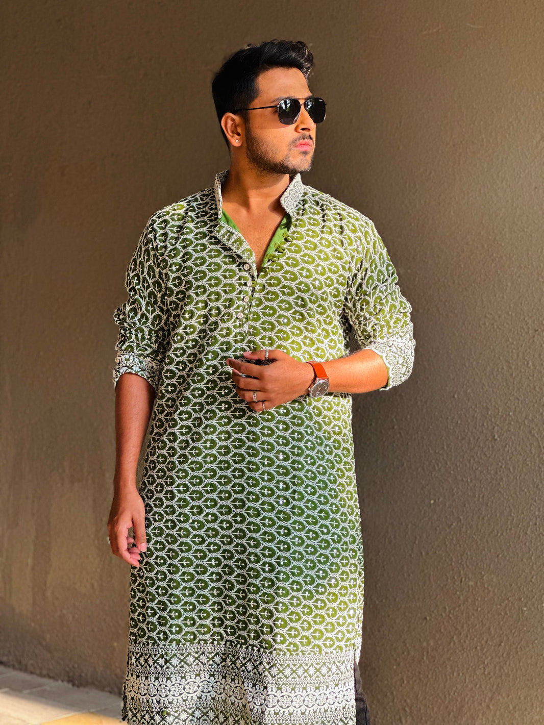 Buy Dark Mehndi Colour Kurtas for Men, Gents Mehndi Kurta – Kzari - The ...